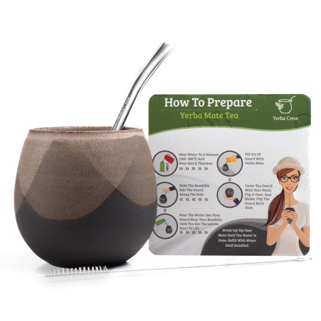 Puma Gold handmade stoneware yerba mate gourd starter kit - Yerba Crew